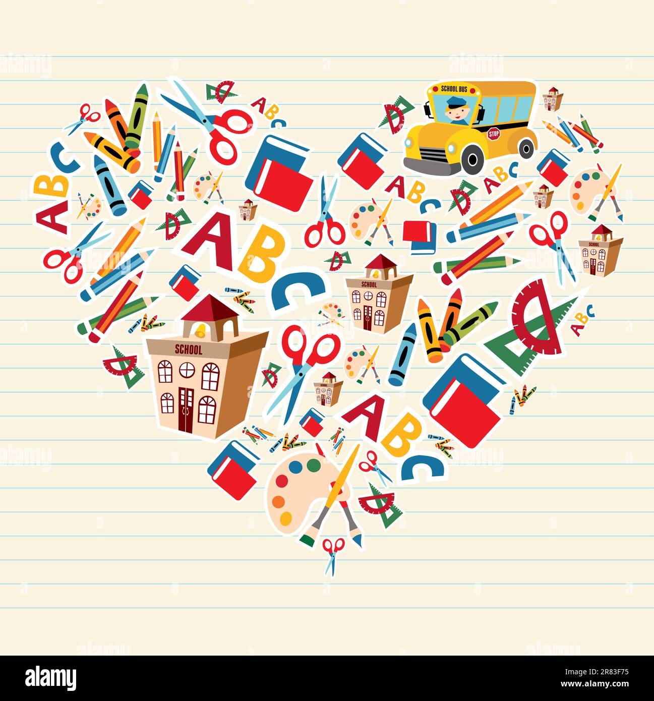 Set Of School Tools And Supplies In Heart Shape Background Vector File Layered For Easy