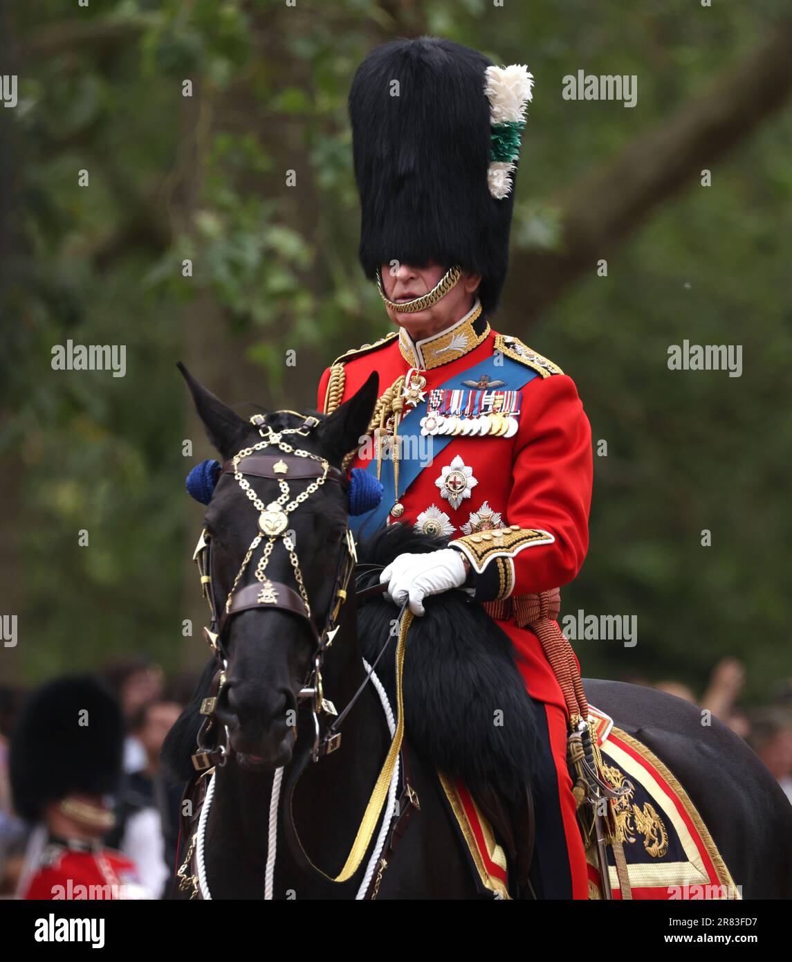 London, UK. 17th June, 2023. King Charles III, on horseback, at the ...