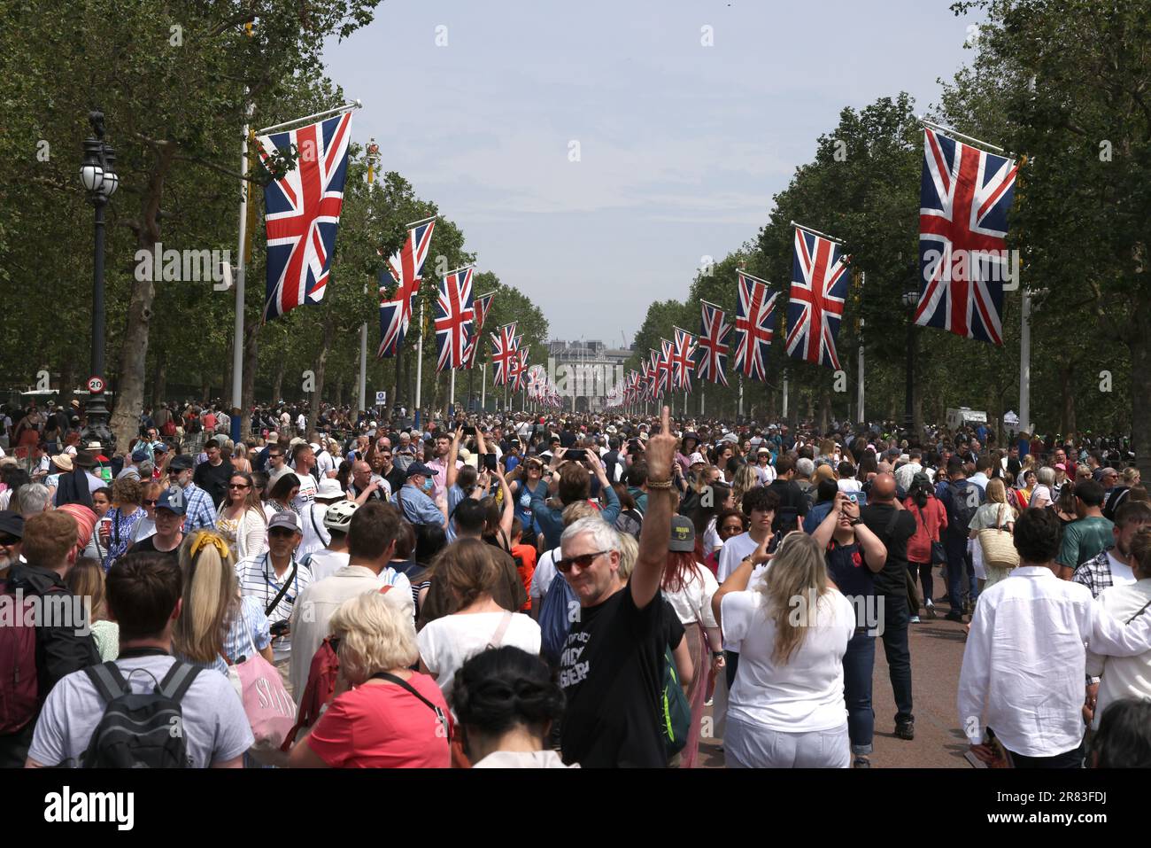 London, UK. 17th June, 2023. A man sticks up his middle finger on The ...