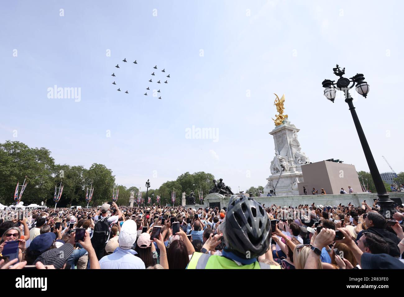 London, UK. 17th June, 2023. Tornado planes form a cipher CR (standing ...