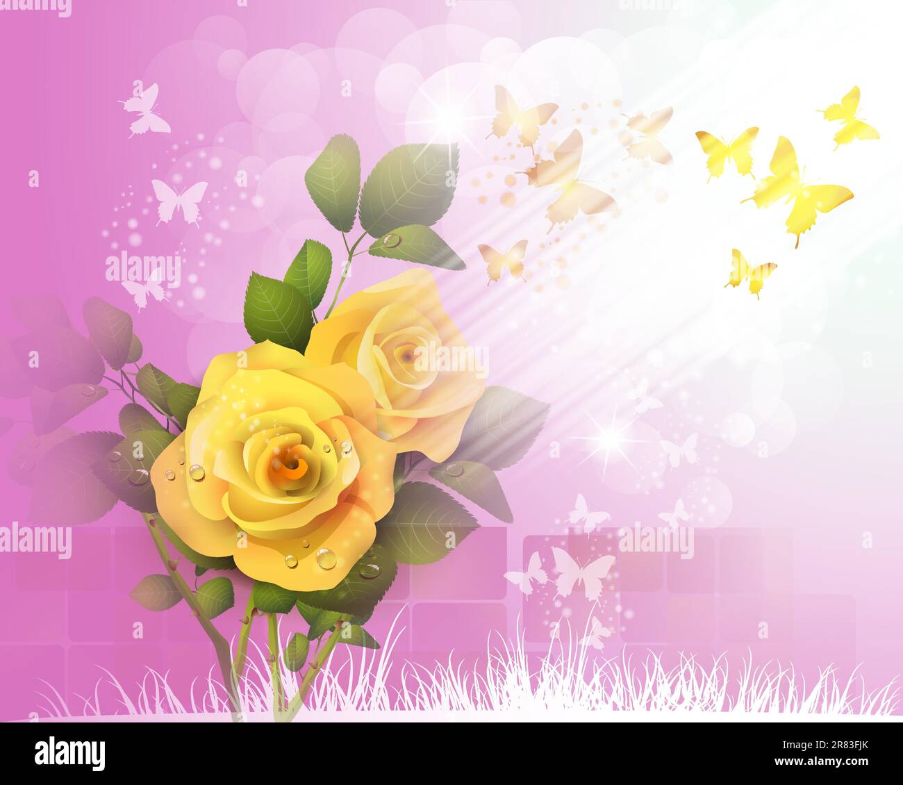 Background with yellow roses and butterflies Stock Vector Image & Art ...
