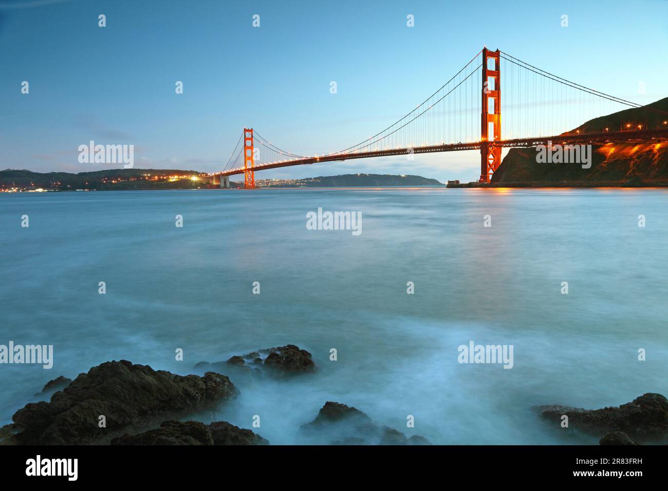 Golden Gate Bridge, Fort Baker, at night, San Francisco, CA, USA Stock ...