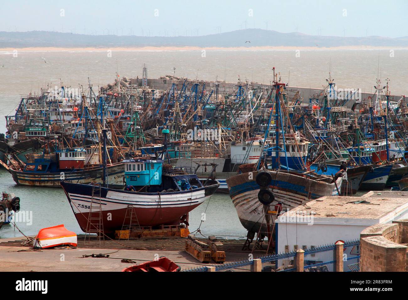 Fishing boat in the harbour of Essaouira on the Atlantic coast of ...