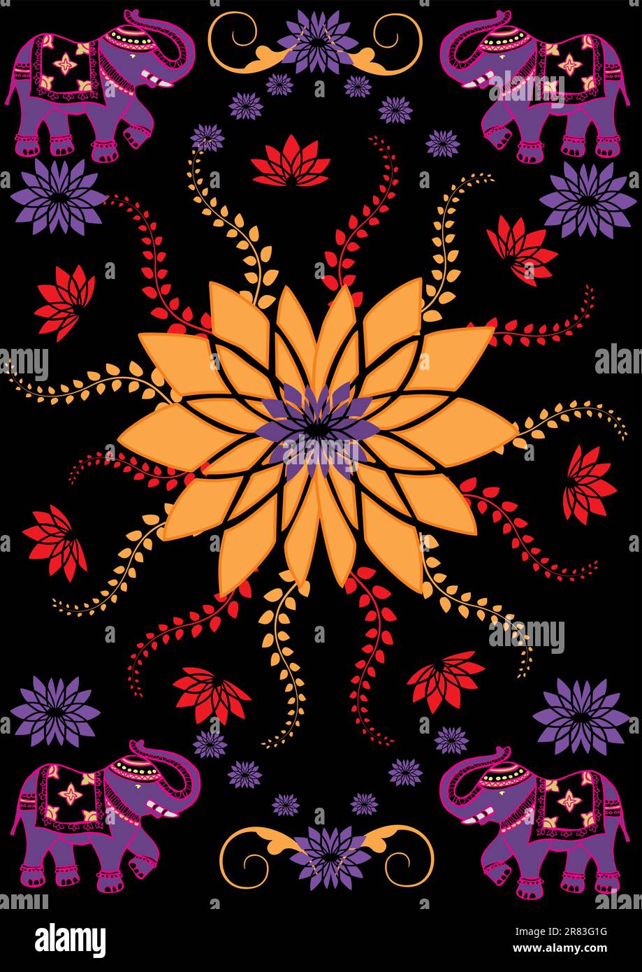 Traditional indian elephant over black background. Vector file ...