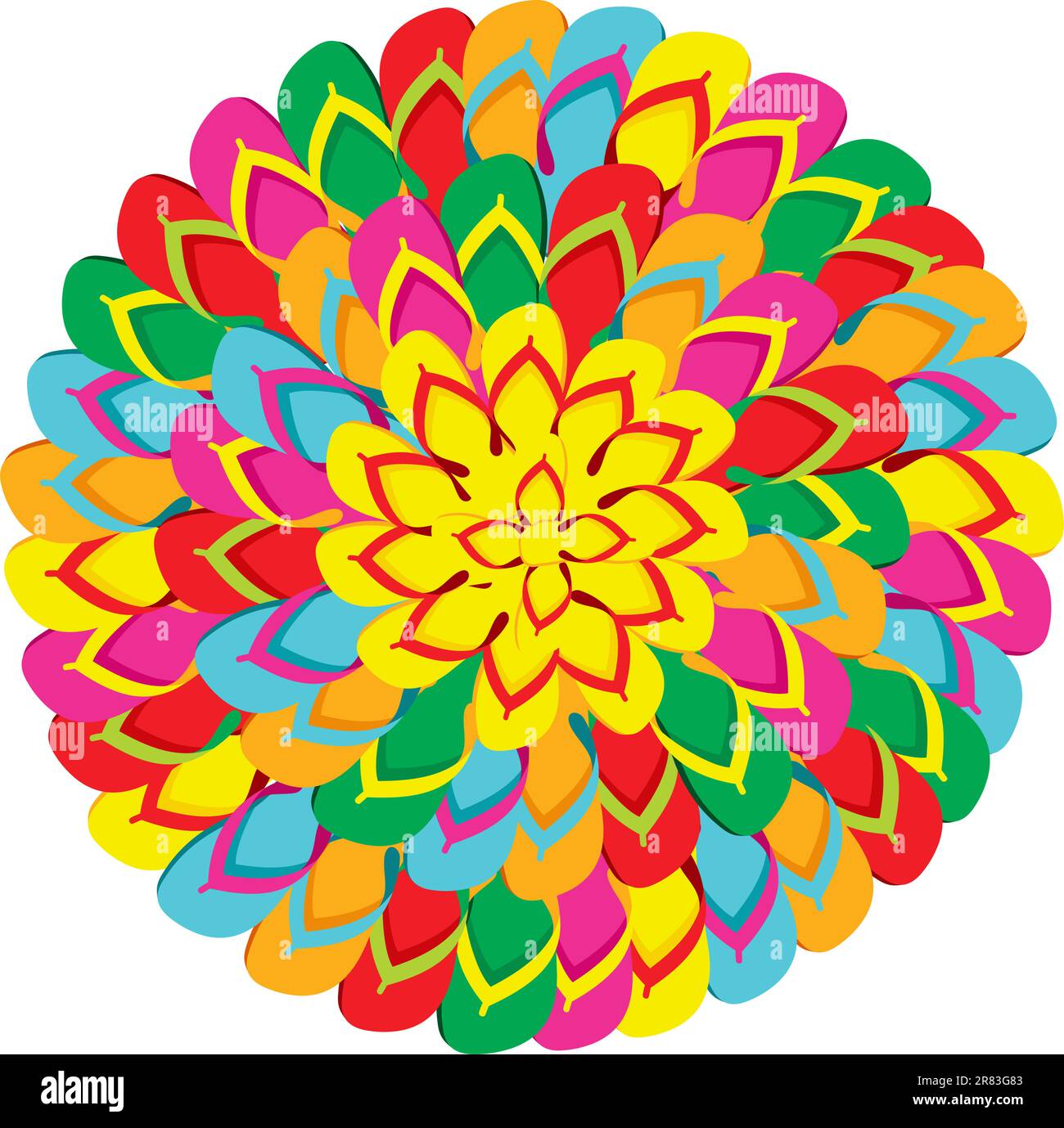 Mandala shape made with multicolor flip flops isolated over white ...
