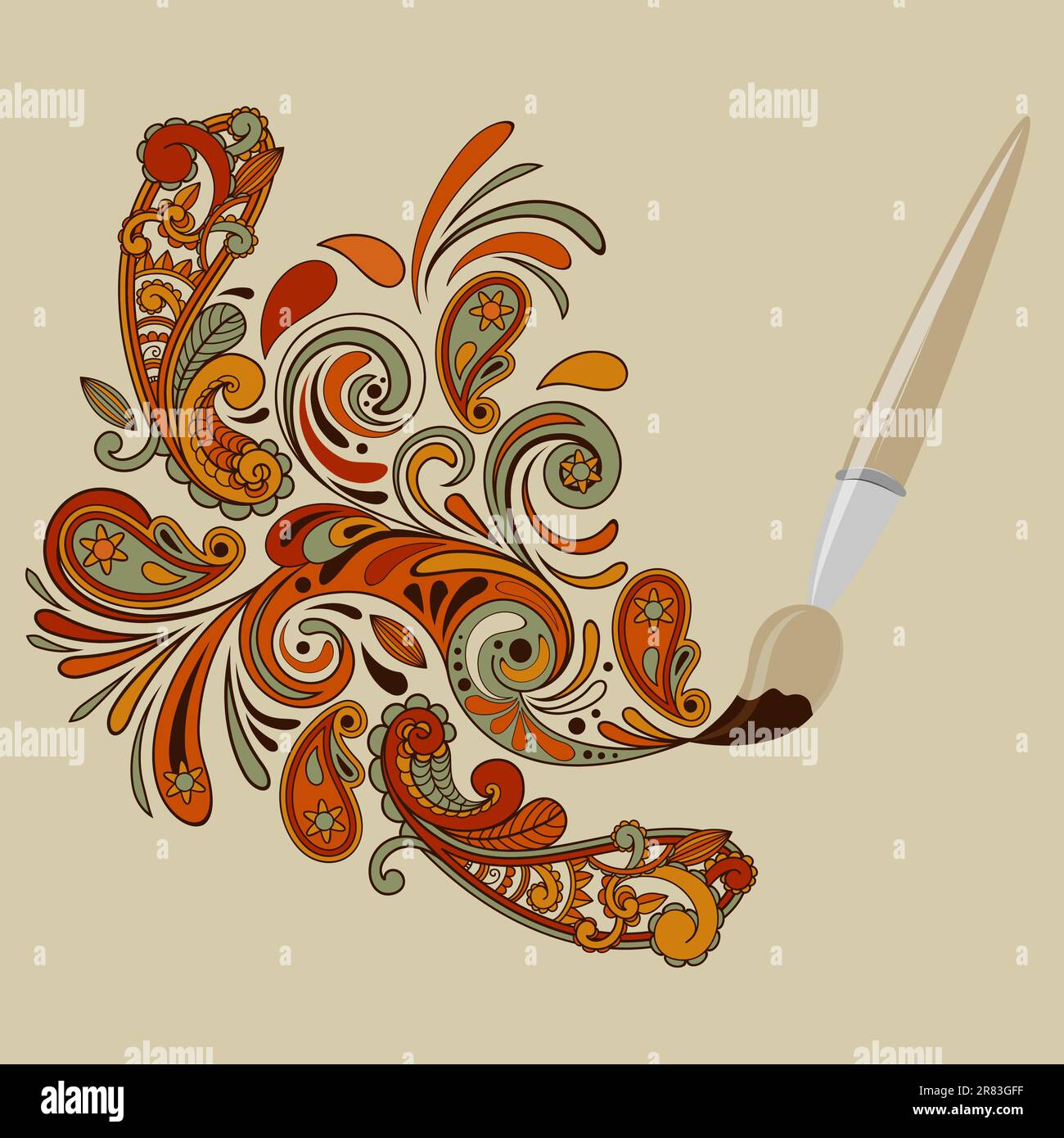 vector concept cartoon brush painting floral swirls and paisley ...