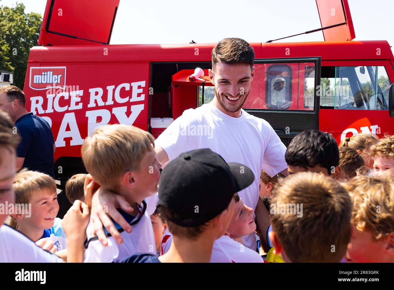 EDITORIAL USE ONLY Footballer Declan Rice makes a surprise appearance ...