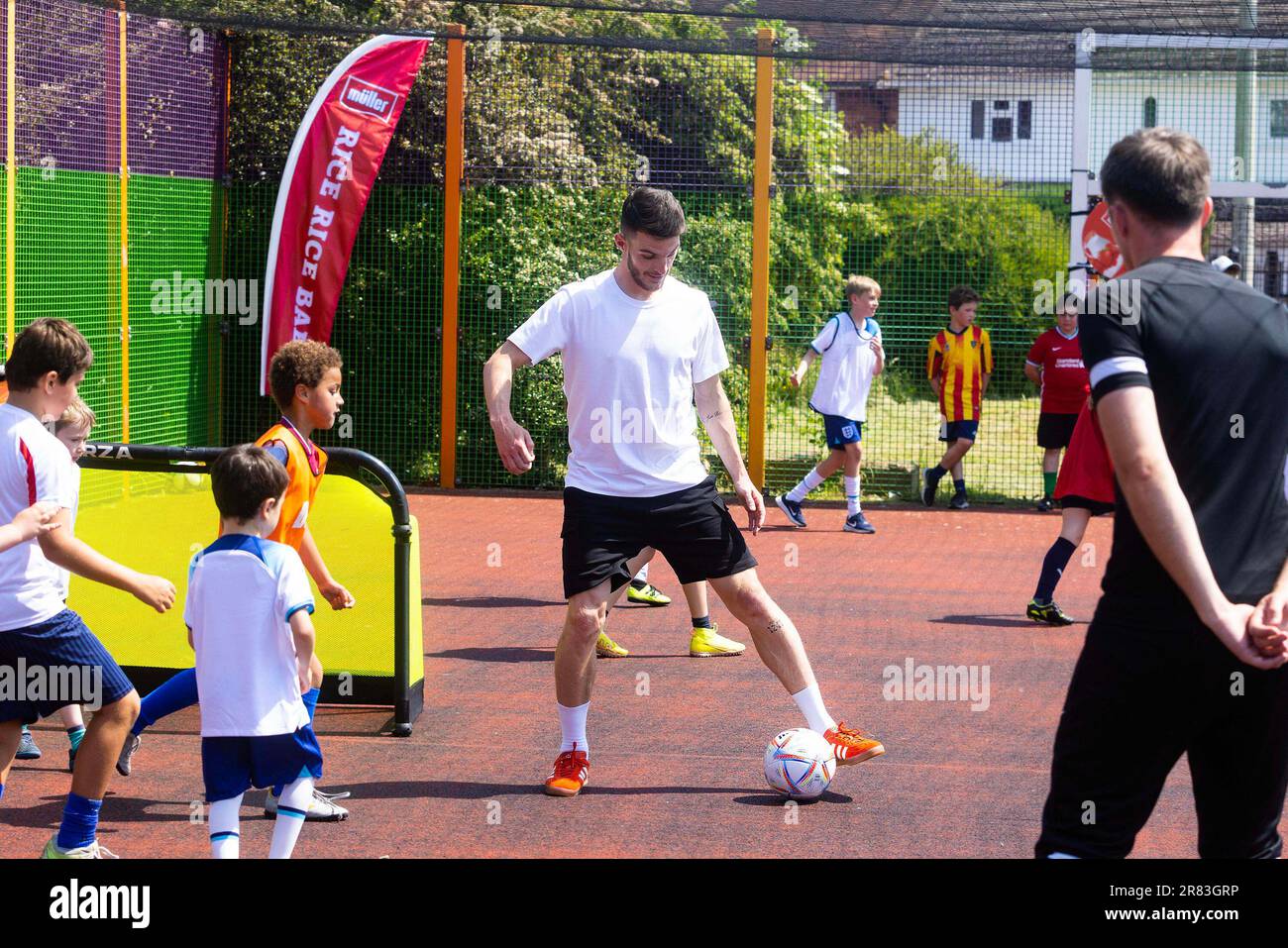 EDITORIAL USE ONLY Footballer Declan Rice makes a surprise appearance ...