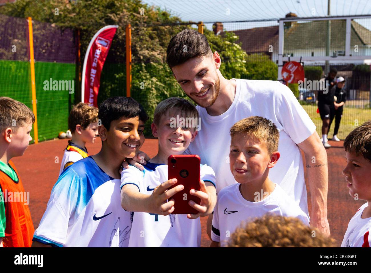 EDITORIAL USE ONLY Footballer Declan Rice makes a surprise appearance ...