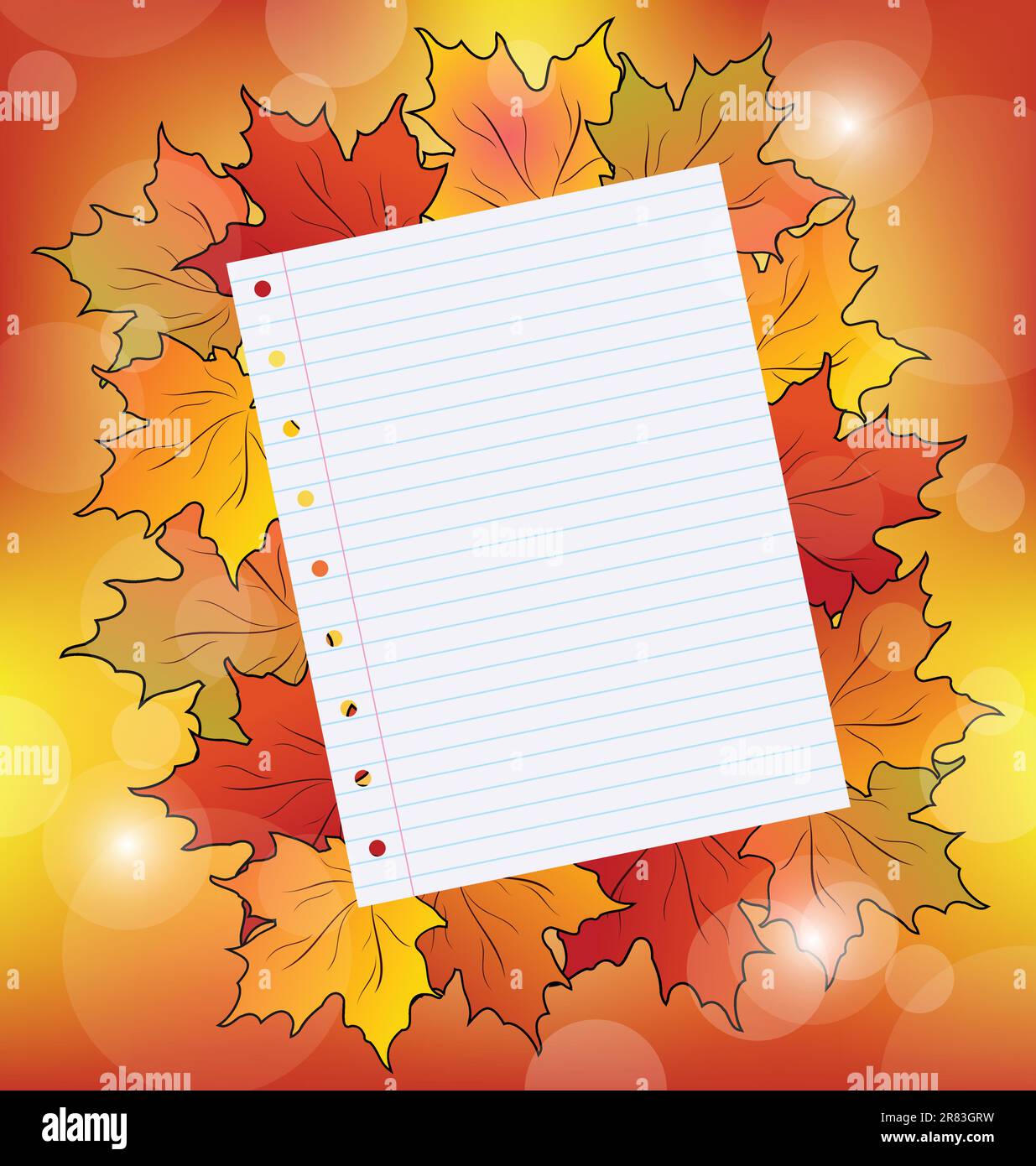 Illustration colorful autumn maple leaves with note paper - vector ...