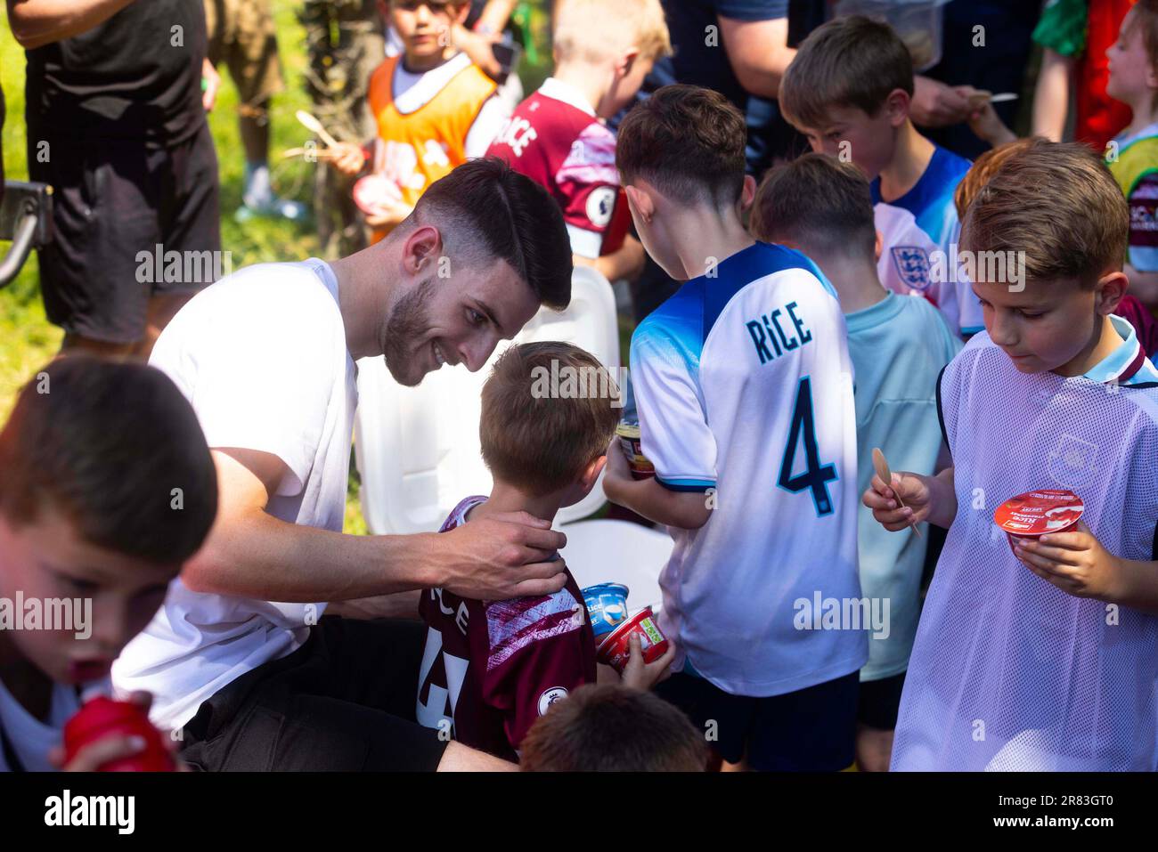 EDITORIAL USE ONLY Footballer Declan Rice makes a surprise appearance ...