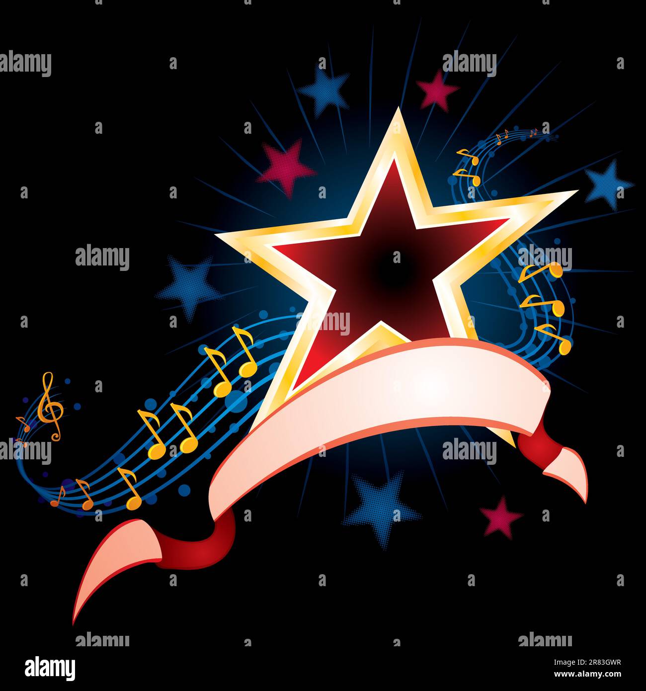 Star with music notes and ribbon on black Stock Vector Image & Art - Alamy