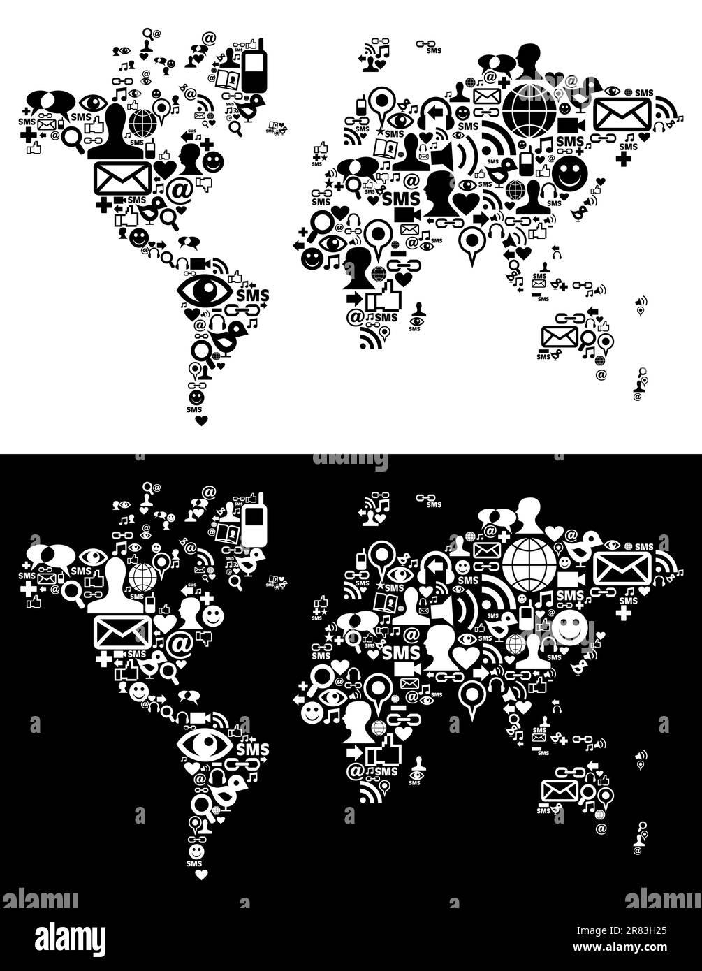 Social media icons set in Earth globe map shape illustration. Vector ...