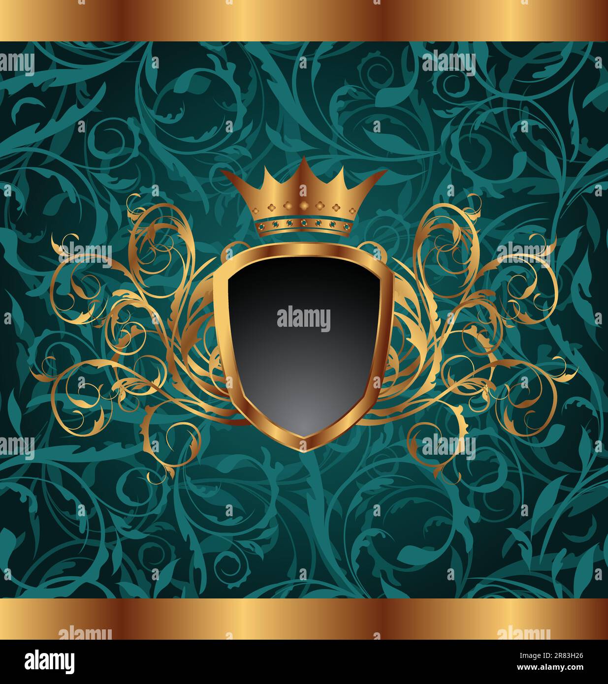 Illustration gold vintage frame with heraldic elements (crown, shield ...