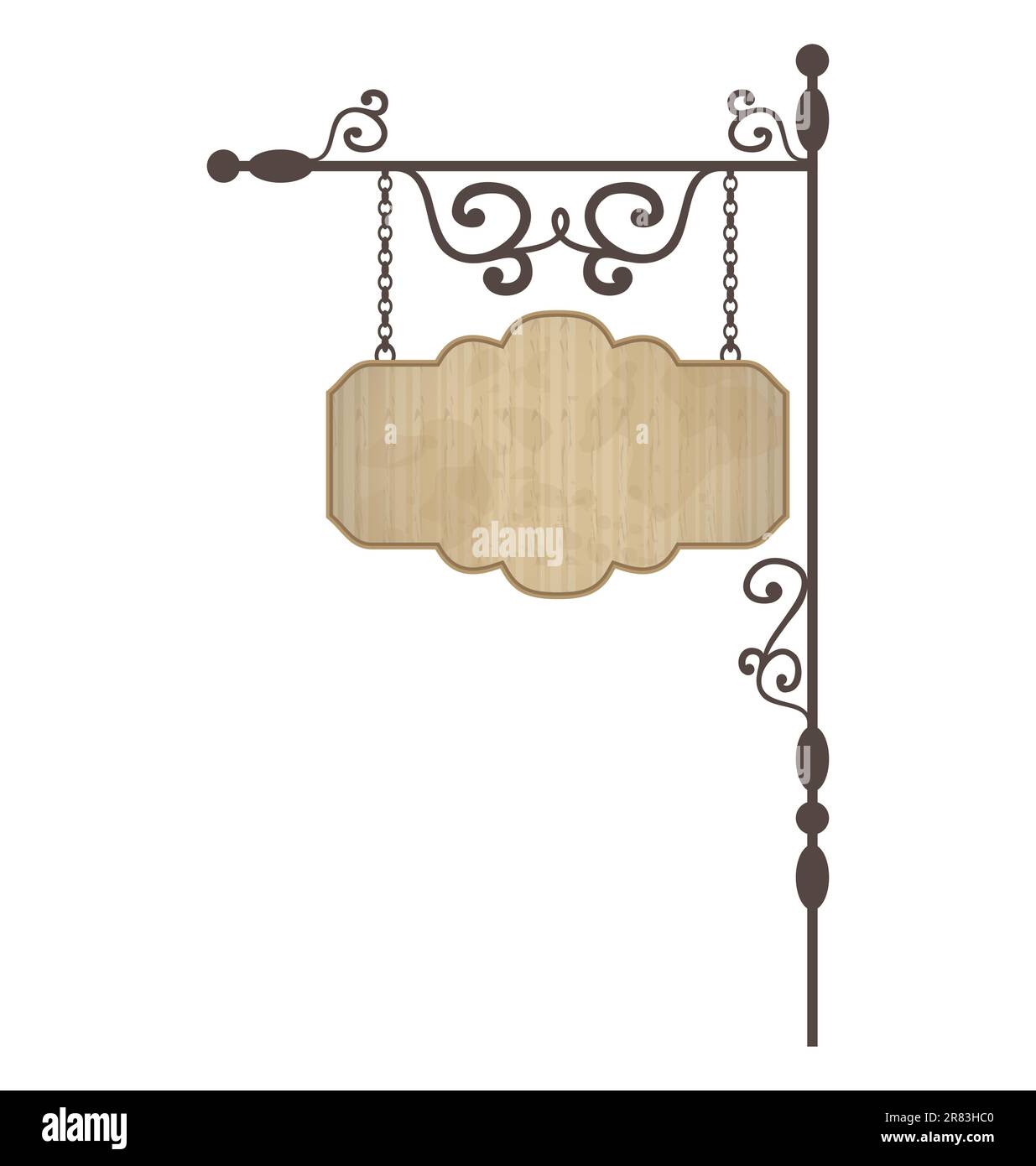 Illustration wooden noticeboard with floral forged elements - vector ...