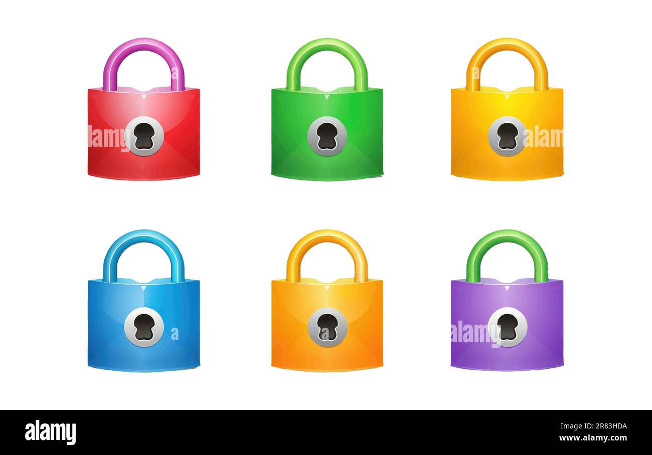 ui set vector illustration of colorful closed lock isolated on white ...