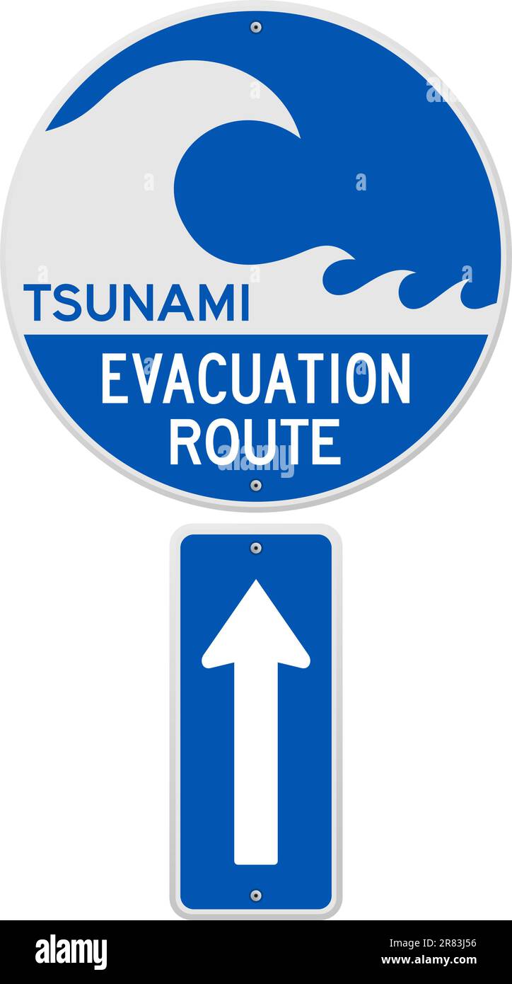 Tsunami evacuation route warning sign Stock Vector Images - Alamy