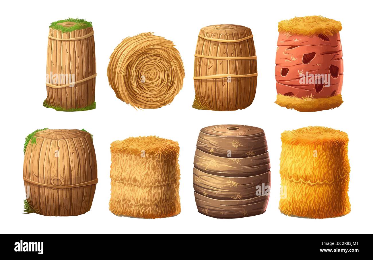 watercolor set vector illustration autumn round hay bale elements ...