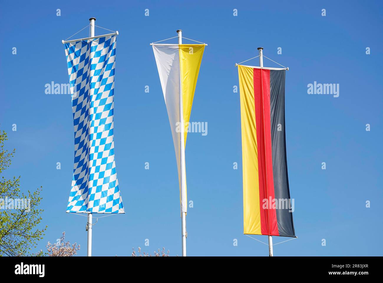 Flag of Bavaria, flag of the catholic church and flag of Germany Stock ...