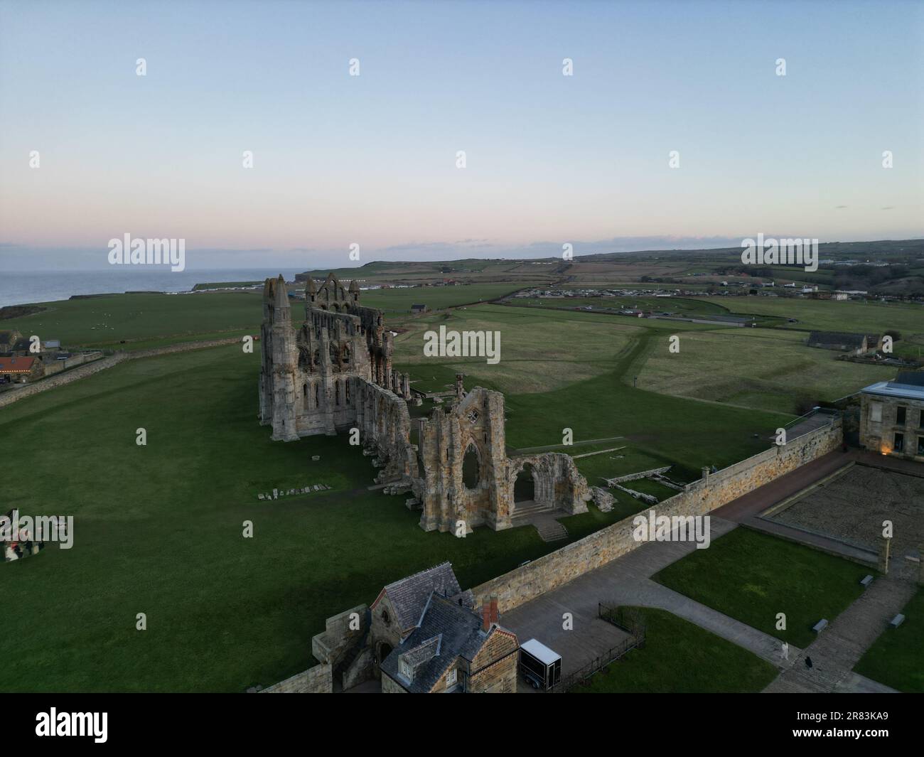 An aerial view of Whitby Abbey monastery ruins Stock Photo - Alamy