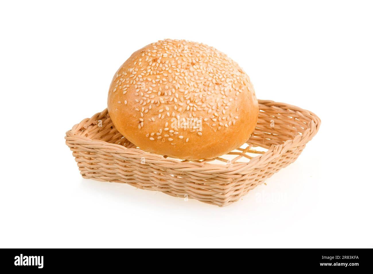 Baked Bun with Sesame in Basket Isolated on White Background Stock ...