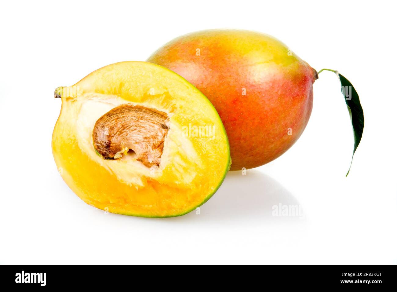 Ripe mango fruits with leaves isolated on white background Stock Photo ...