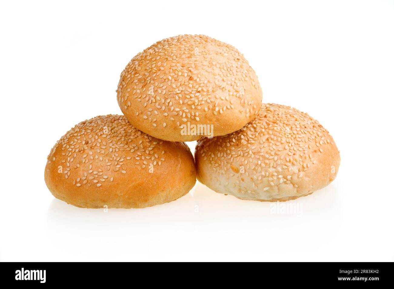 Three Baked Buns with Sesame Isolated on White Background Stock Photo ...