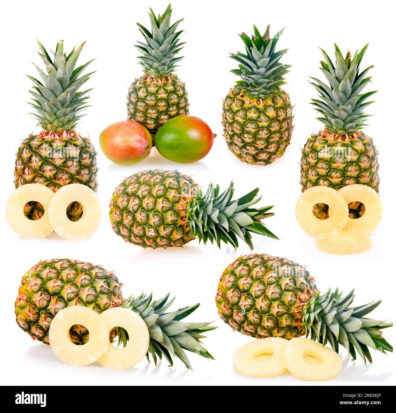 Collection of ripe pineapples isolated on white background Stock Photo ...