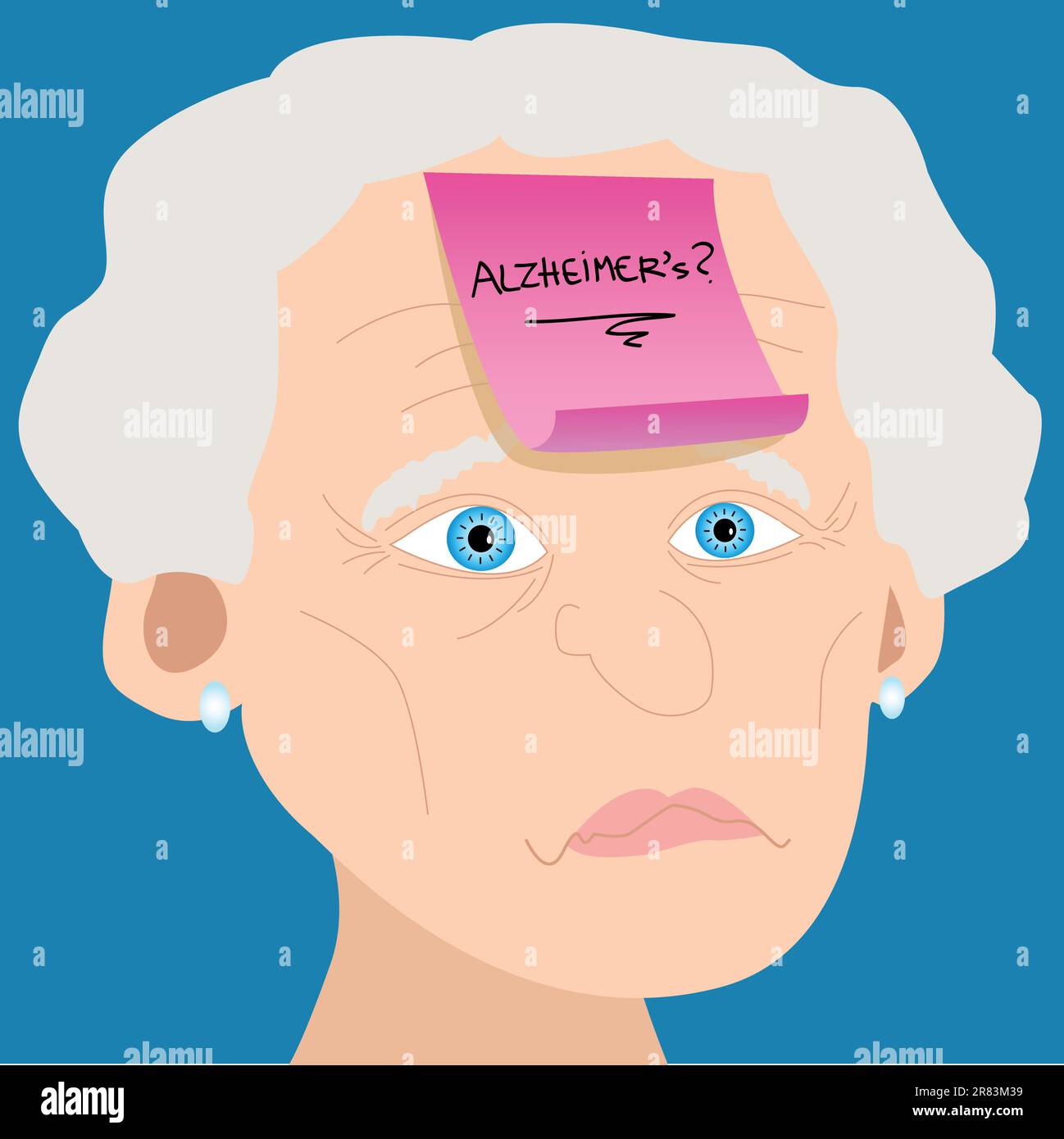 Memory loss or mental illness concept: cartoon of senior woman with sad ...