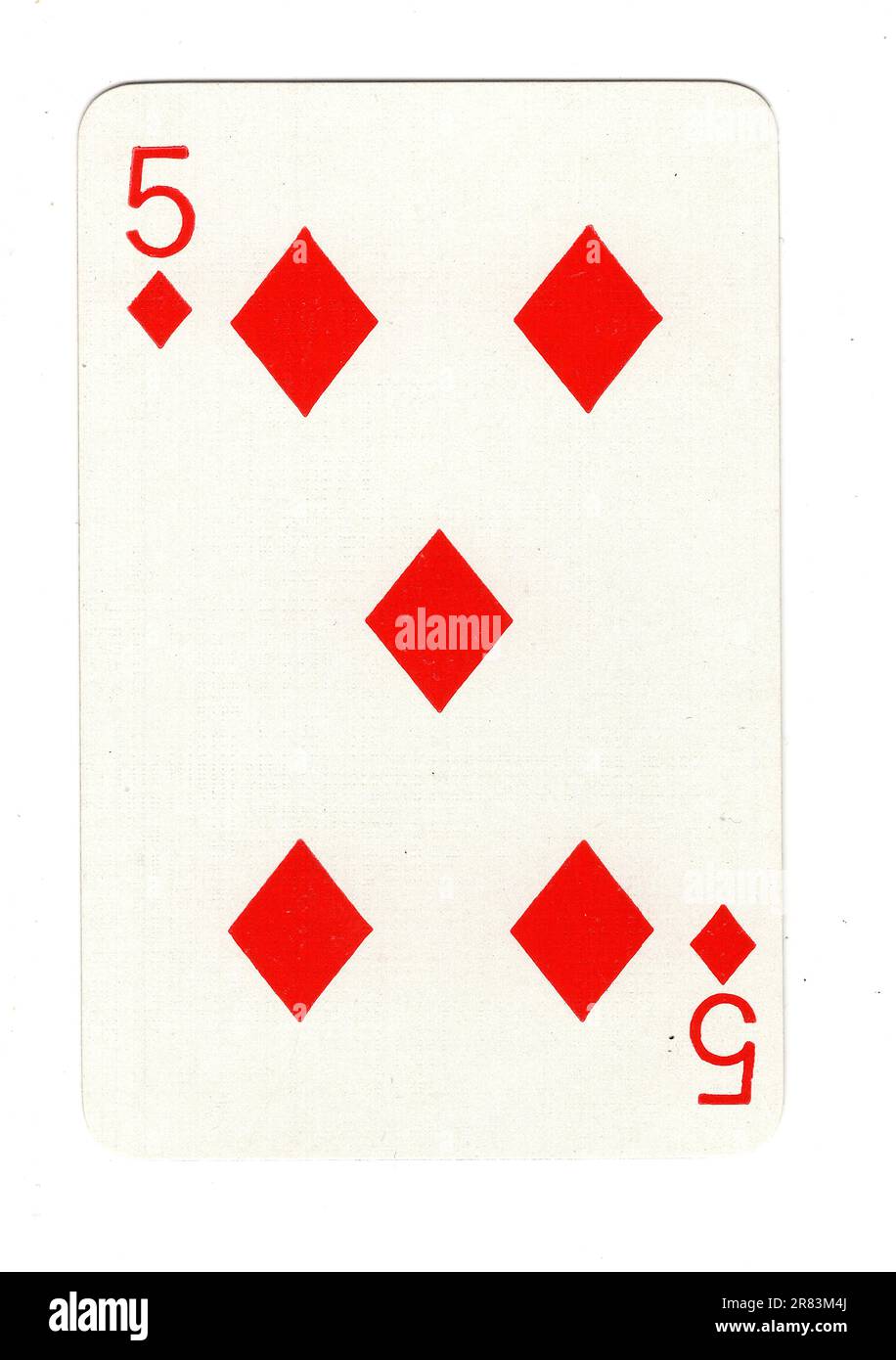 A five of diamonds vintage playing card on a white background Stock ...