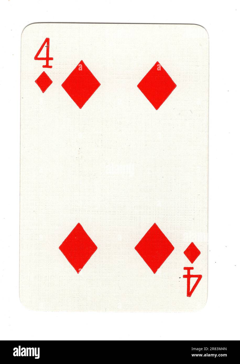 A four of diamonds vintage playing card on a white background Stock ...