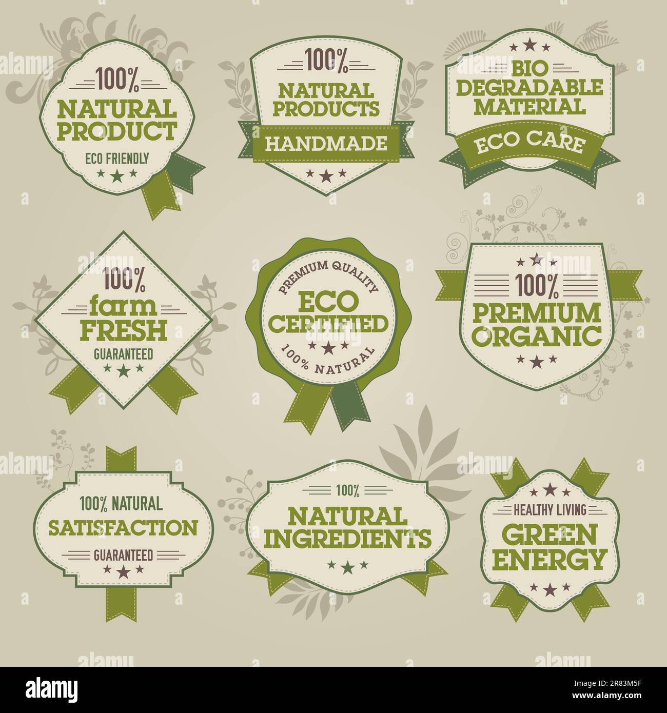 Set of vector natural labels for web and print materials Stock Vector ...