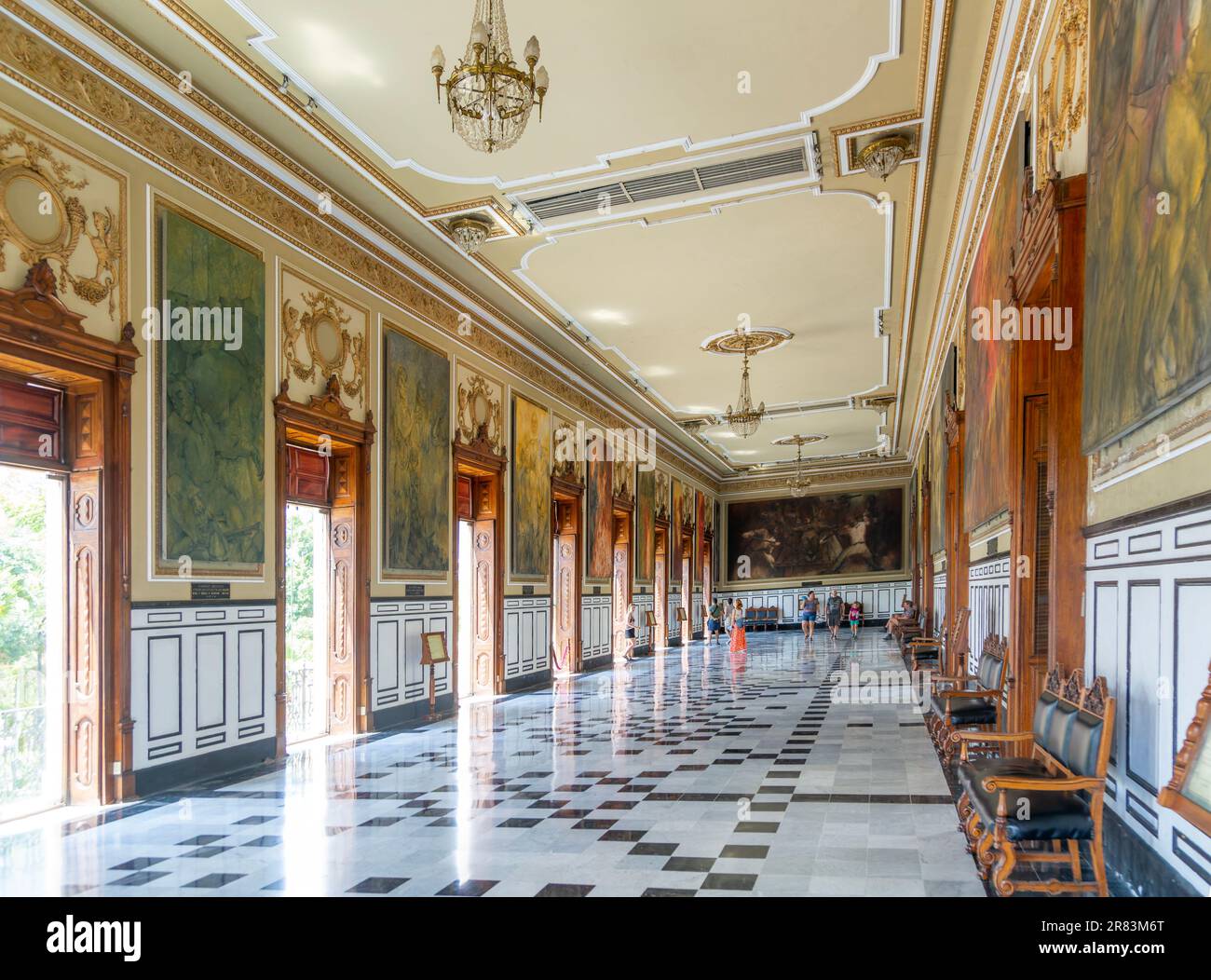 Historic hall with paintings by Fernando Castro Pacheco, Palacio de Gobierno, Merida, Yucatan ...