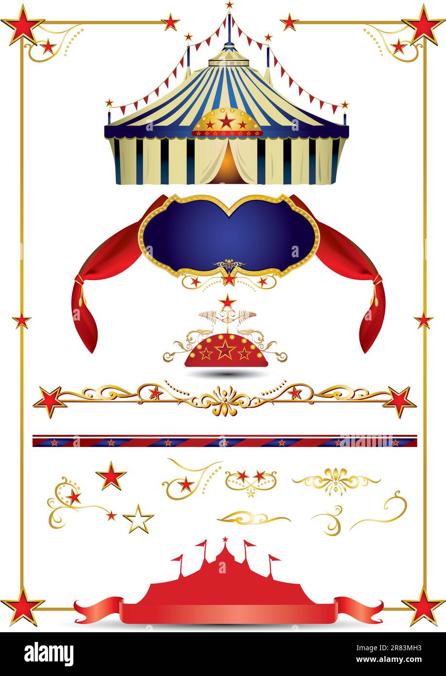 A circus set with a big top, design elements, a ribbon.... create ...