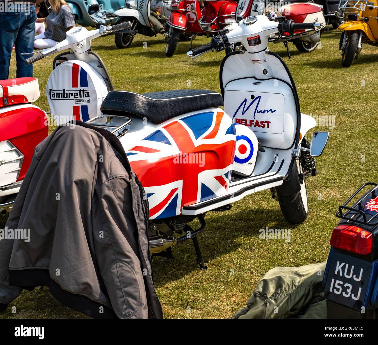 Classic Lambretta scooters on display at a retro scooter rally on the ...