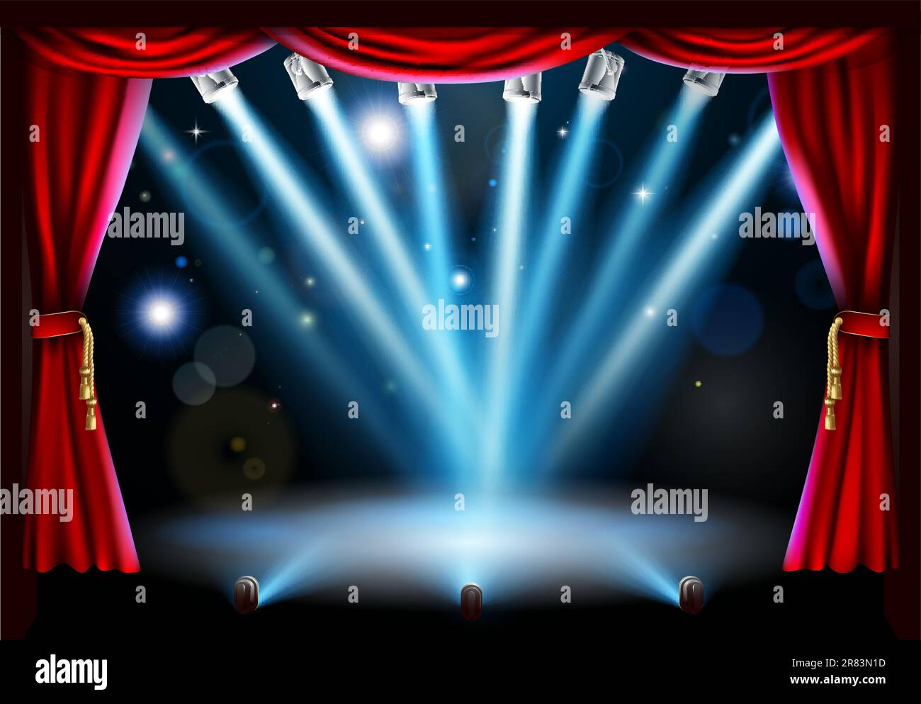 Stage background illustration with blue stage spot lights pointing to ...