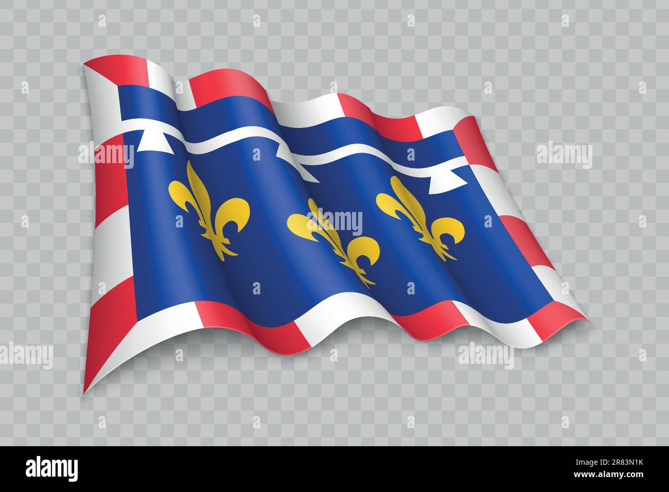 3D Realistic waving Flag of Centre-Val de Loire is a region of France on transparent background ...