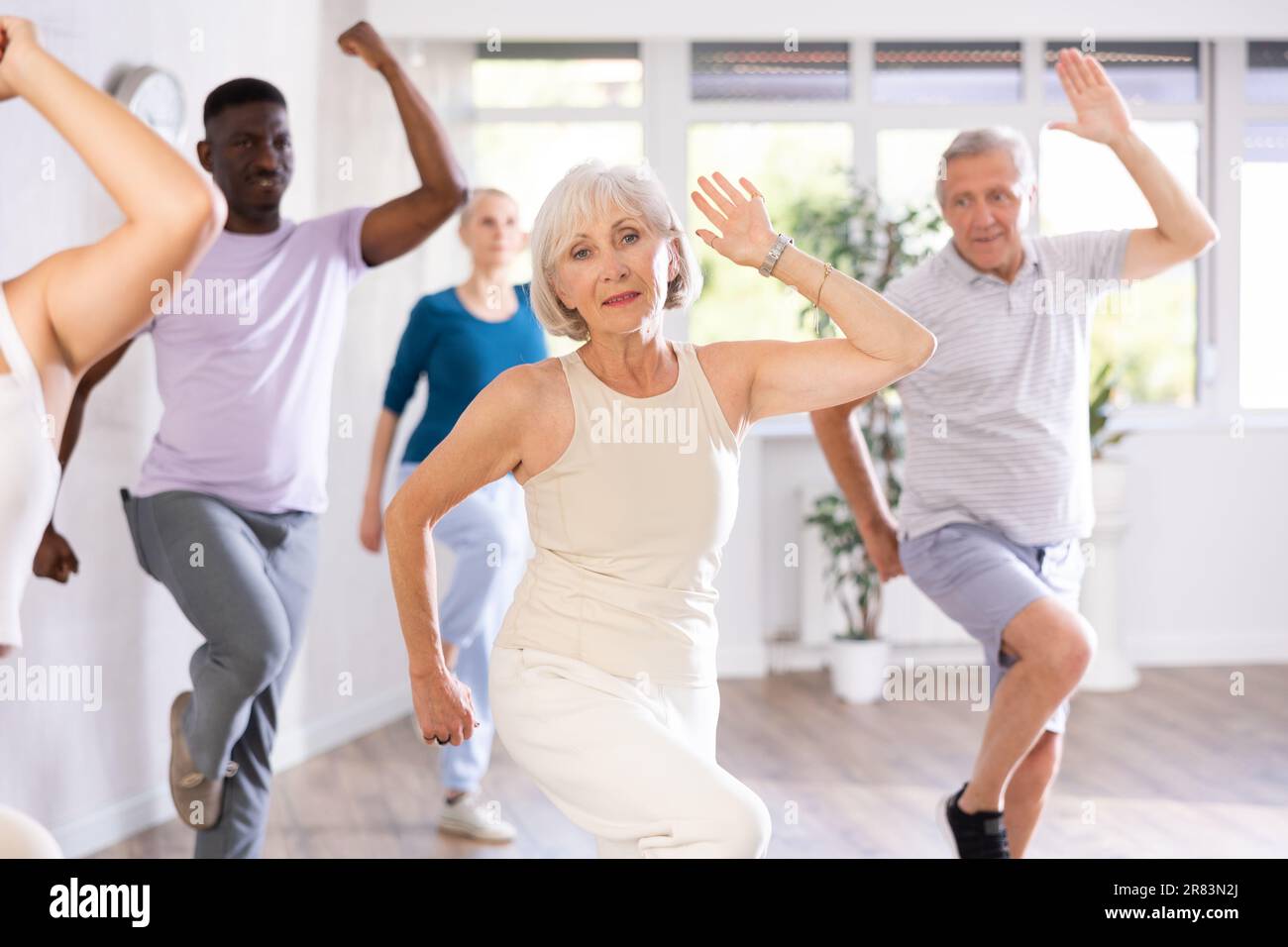 Group of multiethnic mature people dancing hip hop Stock Photo - Alamy