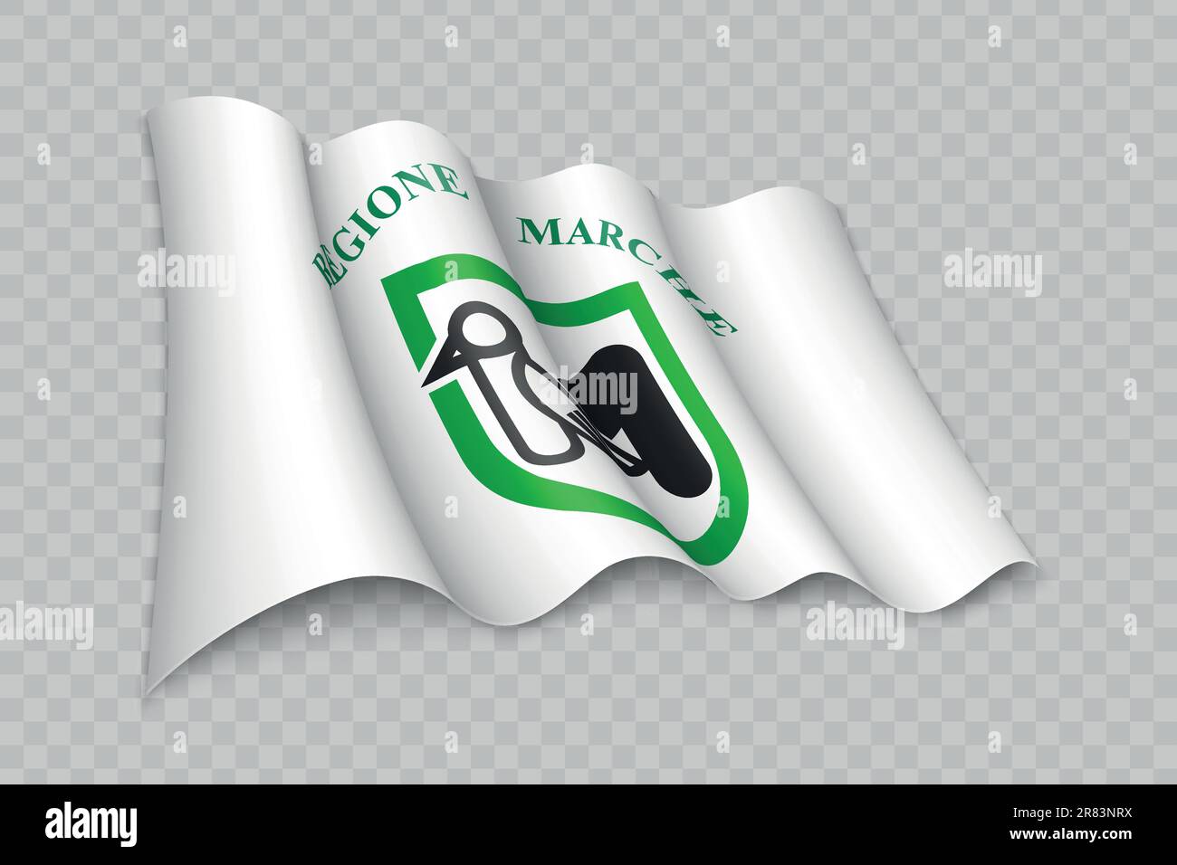 3D Realistic waving Flag of Marche is a region of Italy on transparent ...