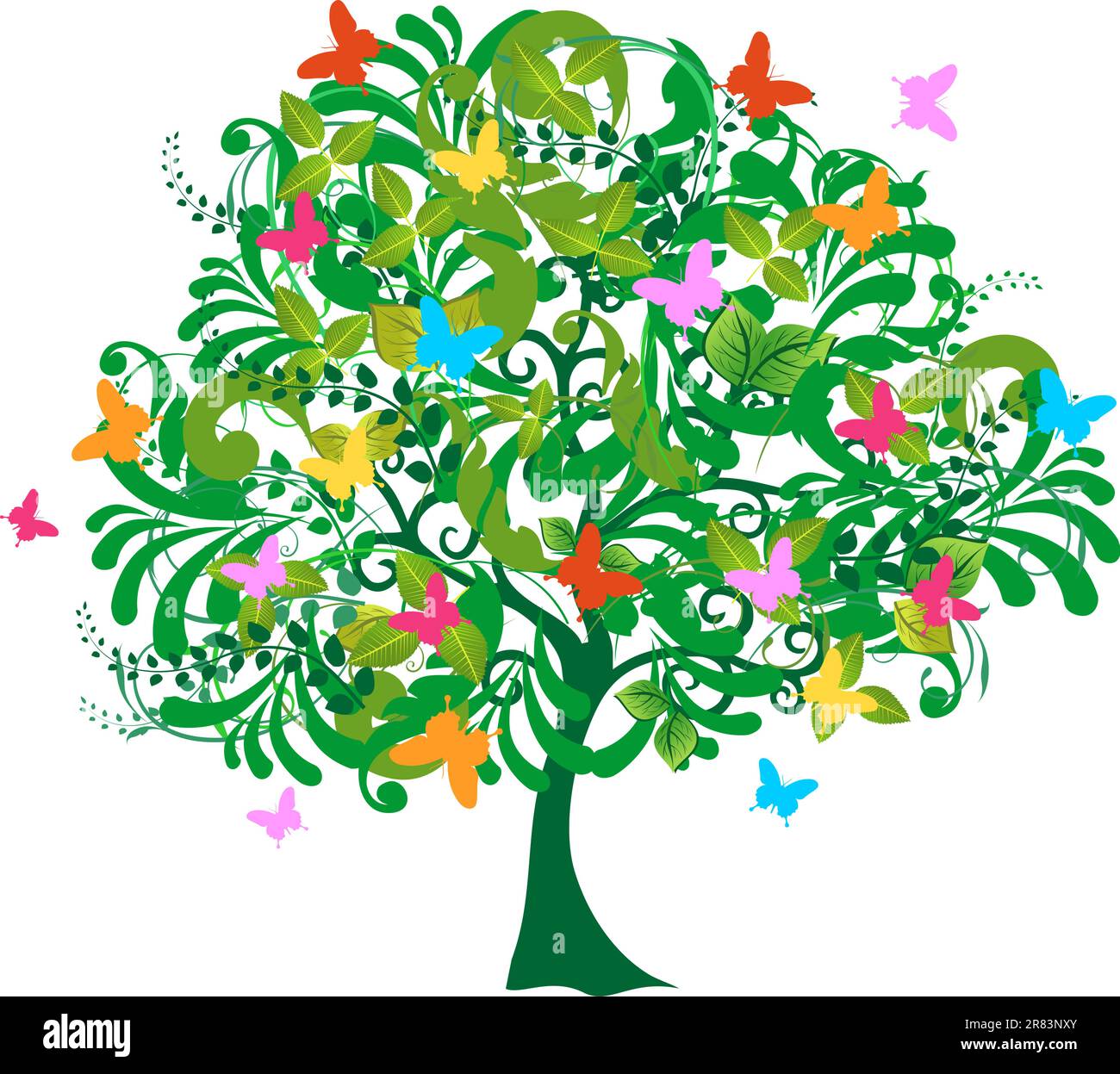 Isolated abstract spring time tree composition with flowers. Vector ...