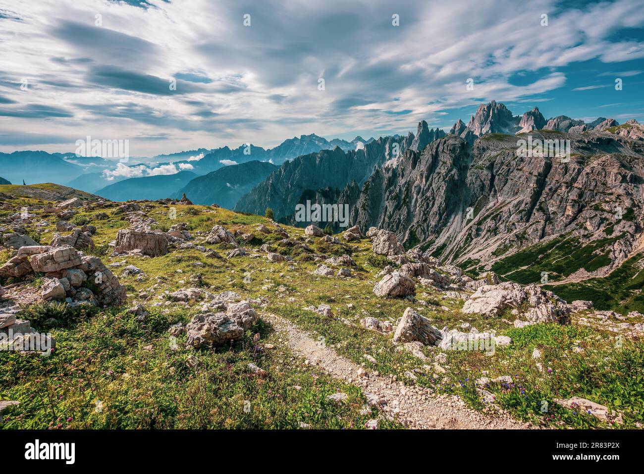 View of the Cadini mountain range in the Dolomites, Italy Stock Photo ...