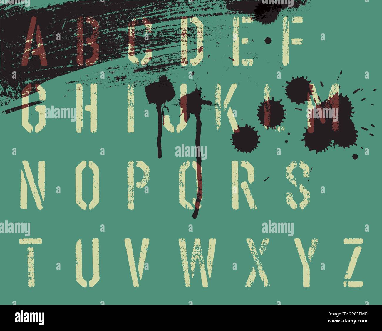 Grunge stencil alphabet with drops and streaks. Vector, EPS10 Stock ...