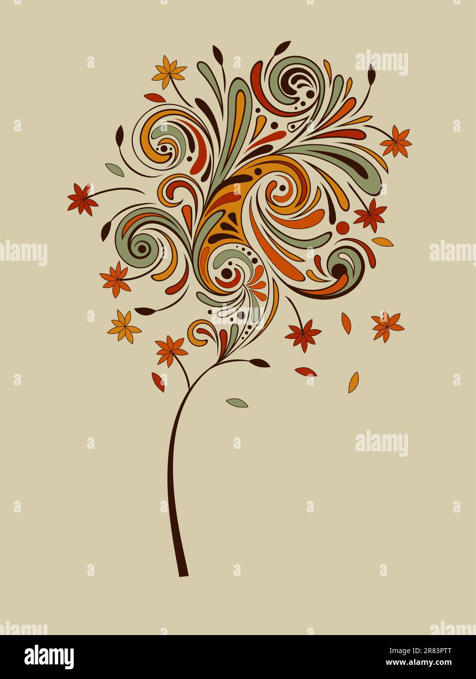 vector highly detailed autumn tree with falling leaves, fully editable ...