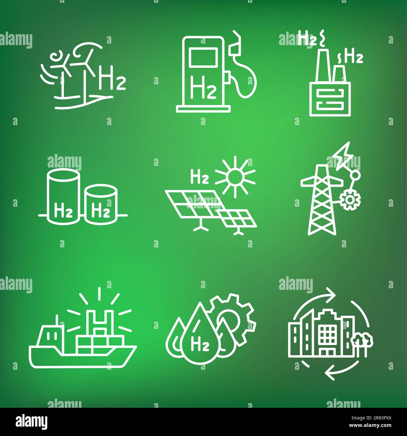 Clean Hydrogen Production with Green Energy Icon Set Stock Vector Image ...