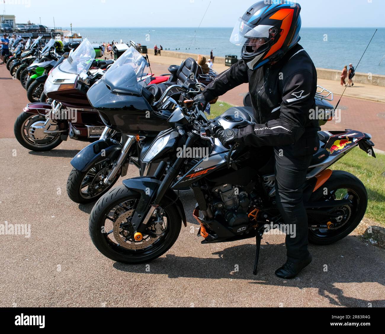Unidentified biker sitting astride a KTM Duke 790 motorcycle on the ...