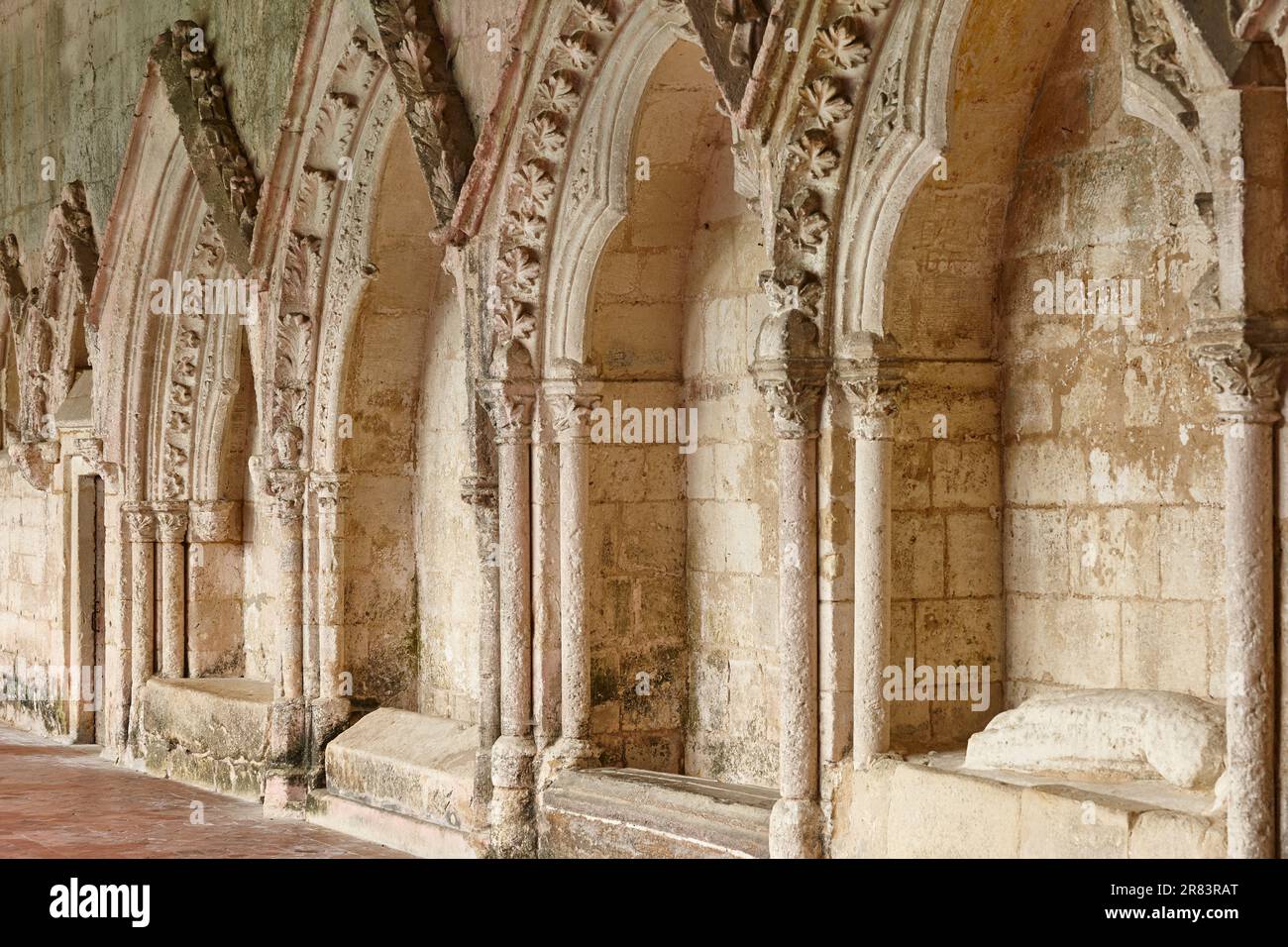 Saint Emilion church cloister columns and arches. Aquitaine. France ...