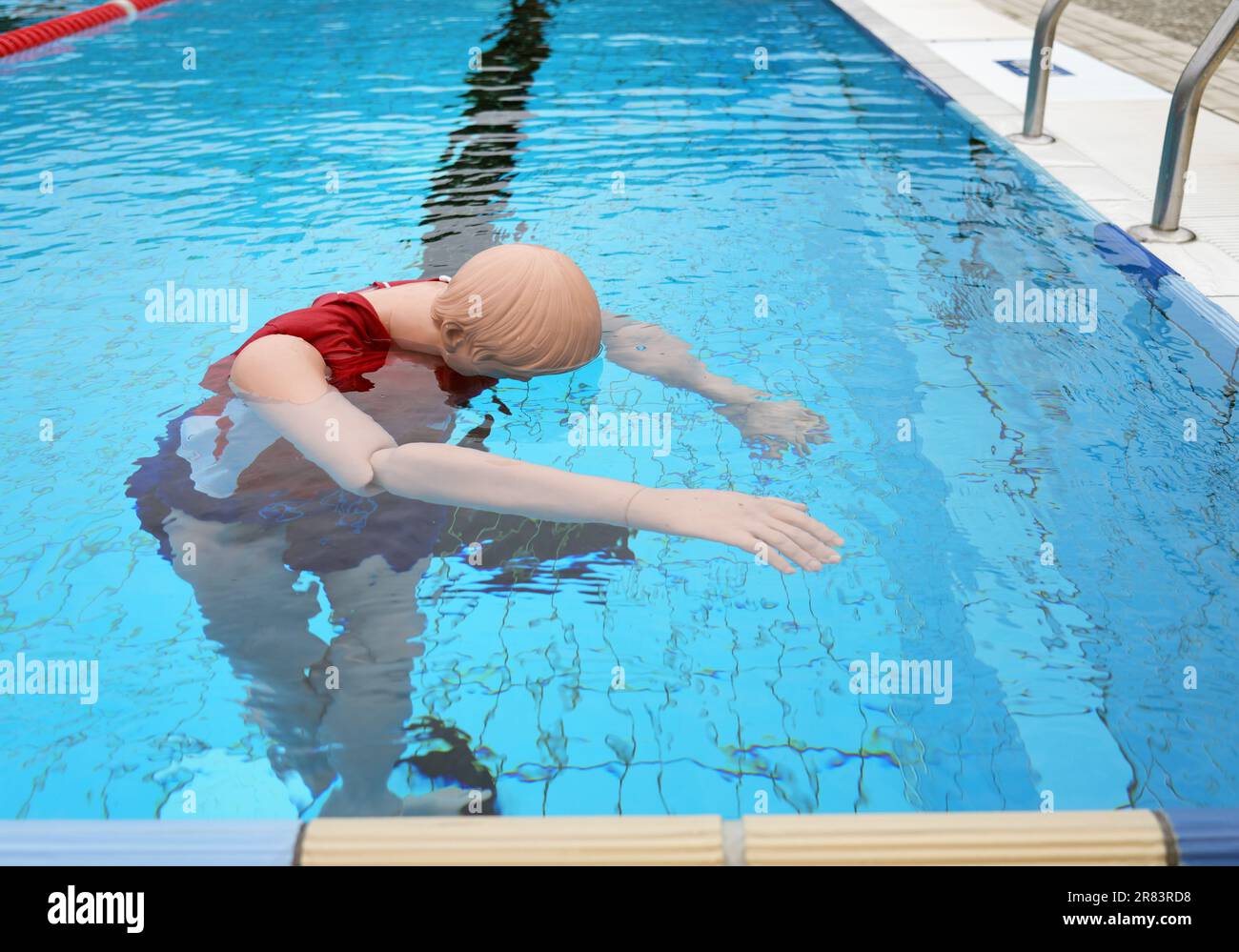Berlin, Germany. 14th June, 2023. A special mannequin lies in the pool ...
