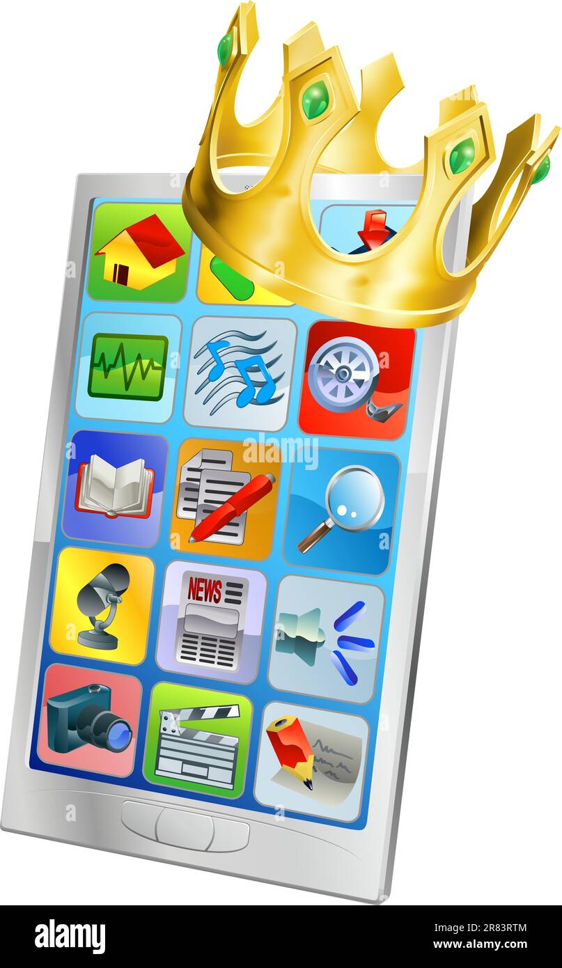 Cell phone king concept, cell phone wearing a gold crown Stock Vector ...