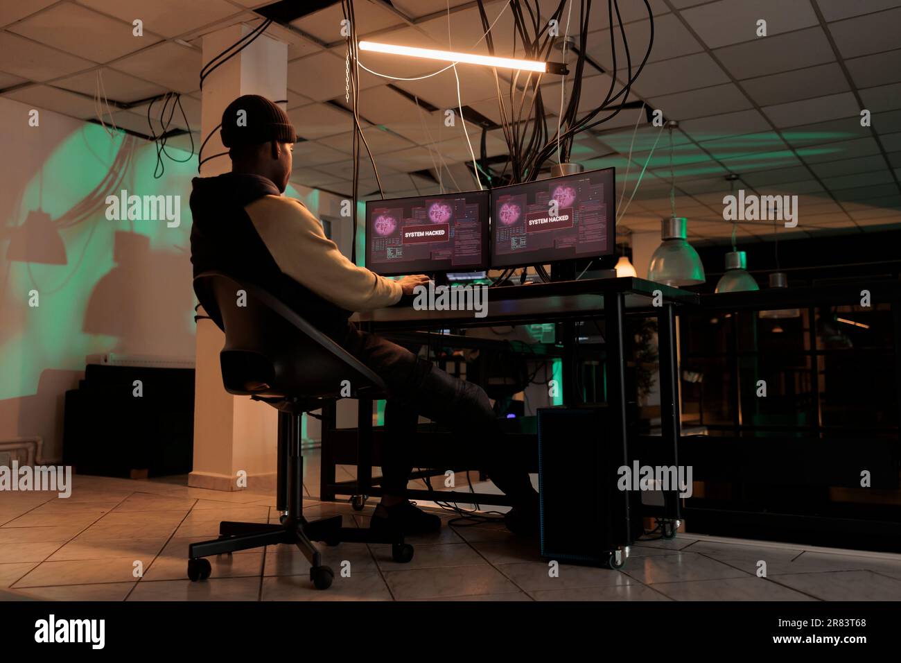 Hacker Cyberattack Man Writing Password Hacking Software Breaking Into Computer System
