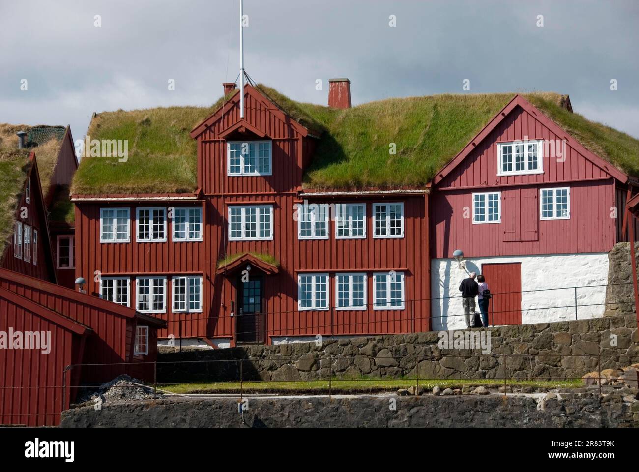 Grass sod house, Torshavn, green roof, old town on Tinganes peninsula ...